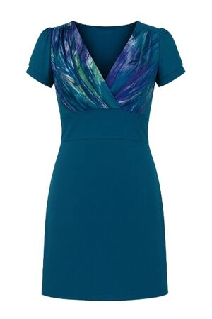 CONQUISTA Print Detail Petrol Faux Wrap Dress - Blue