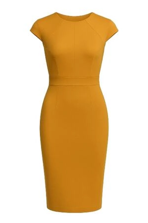 CONQUISTA Fitted Dress With Cap Sleeves - Yellow