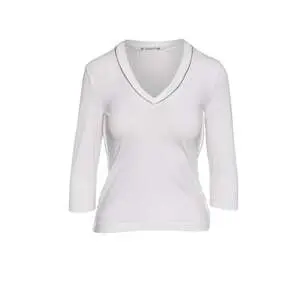 CONQUISTA Zip Detail V Neck Top - White