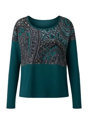 CONQUISTA Exotic Print Viscose-blend Jersey Top With Contrasting Elastane Panels - Green
