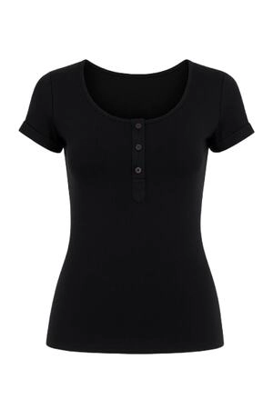 CONQUISTA Button Detail Tee - Black