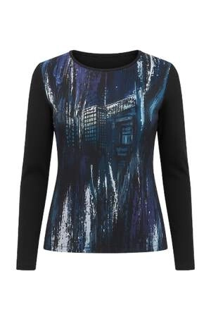 CONQUISTA Long Sleeve Print Top Fashion - Black