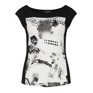 CONQUISTA Print Detail Cap Sleeve Top - Black