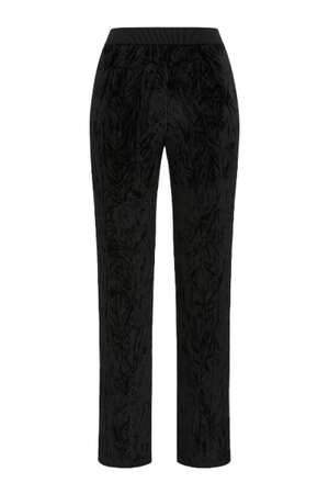 CONQUISTA Crushed Velvet Straight Leg Pants With Elasticated Waistband Fashion - Black