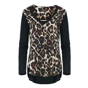CONQUISTA Chic Animal Print Top With Tencel Jersey Back - Black