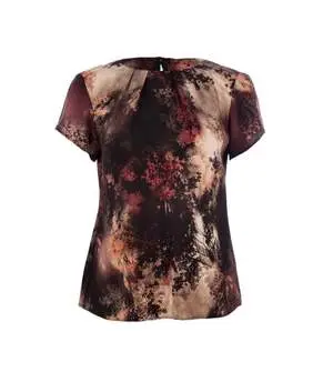 CONQUISTA Short Sleeve Print Top Fashion - Black