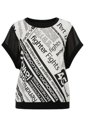 CONQUISTA Sheer Back Print Top - Black