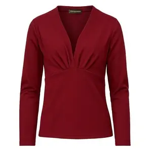 CONQUISTA Long Sleeve V-neck Top In Deep – Stretch Jersey Blend - Red