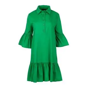 CONQUISTA Bell Sleeve Dress With Ruffle Hem - Green