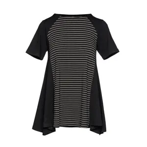 CONQUISTA Black / White Black Short Sleeve Top With Stripe Detail - Black/white