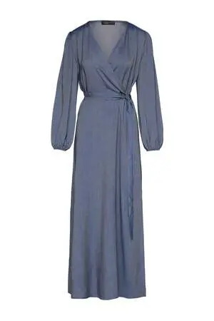 CONQUISTA Faux Wrap Maxi Dress With Side Slits - Blue