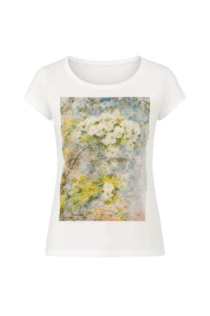 CONQUISTA Floral Print Boat Neck Top - White