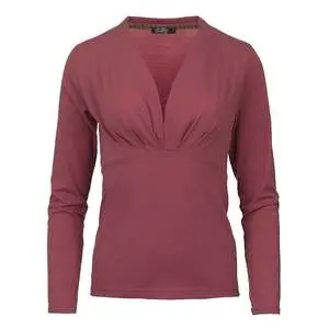 CONQUISTA Salmon Long Sleeve Faux Wrap Top In Stretch Jersey Sustainable Fabric - Pink