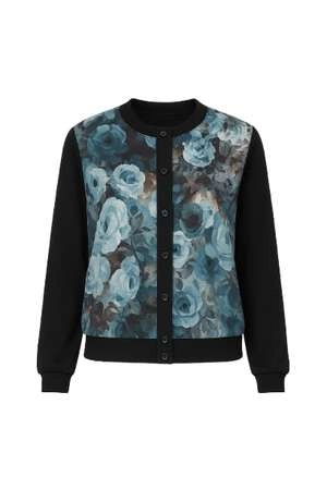 CONQUISTA Long Sleeve With Front In Print Fabric Cardigan - Black