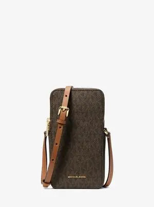 Michael Kors Jet Set Small Signature Logo Smartphone Crossbody Bag - Brown