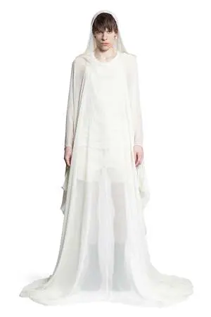 Rick Owens Hollywood Hooded Kaftan In Silk Chiffon - Off-white