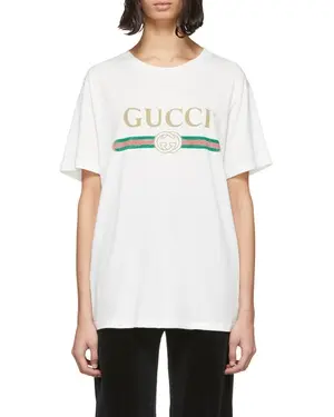 Gucci Oversized Cotton T-shirt With Retro Logo - White