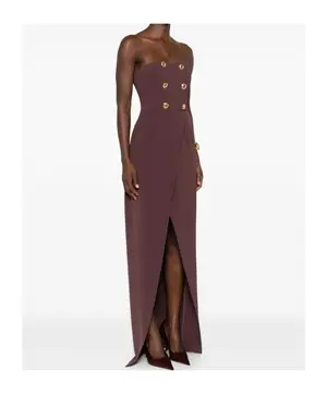 Elisabetta Franchi Strapless Wrap Dress With Button Embellishment - Chocolate Brown