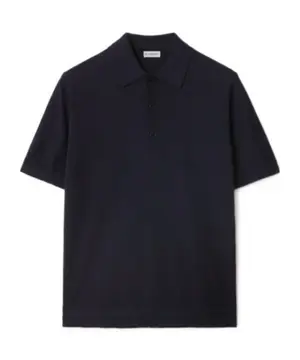 Burberry Check-trim Short Sleeved Polo Shirt - Navy