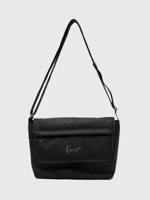 Kenzo Signature Nylon Crossbody Bag With Embroidered Logo And Flap Closure - Black