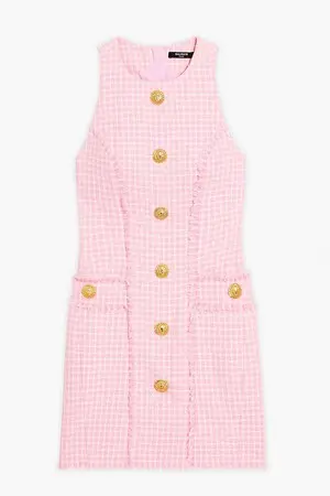 Balmain Checked Cottonblend Tweed Mini Dress - Pink