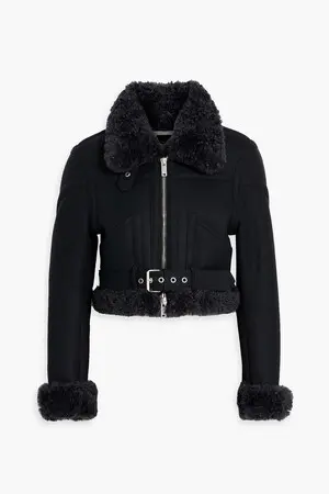 Stella McCartney Cropped Plushtrimmed Woolfelt Jacket