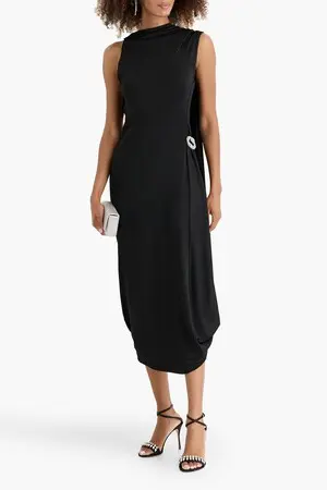 Victoria Beckham Embellished Draped Jersey Midi Dress