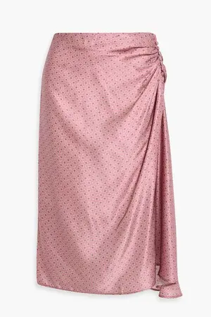 Dries Van Noten Buttondetailed Printed Ruched Silksatin Skirt