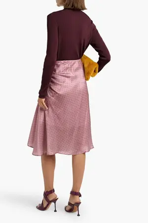 Dries Van Noten Buttondetailed Printed Ruched Silksatin Skirt