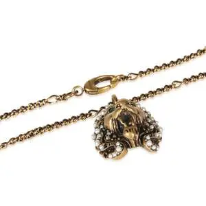 Gucci Gold-plated Lion Head Pendant Necklace With Faux Pearls