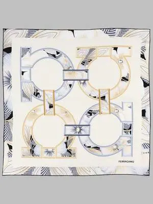 FERRAGAMO Gancini Hook Silk Square Scarf 70x70 Cm - Beige