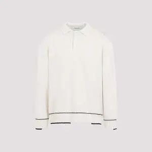 GOLDEN GOOSE Cotton Knit Polo Neck Sweater - White