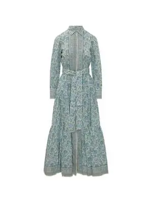 MC2 SAINT BARTH Printed Long-sleeve Belted Maxi Dress - Navy