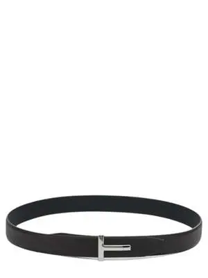 TOM FORD T Icon Reversible Calfskin Belt With Geometric T Buckle - Brown