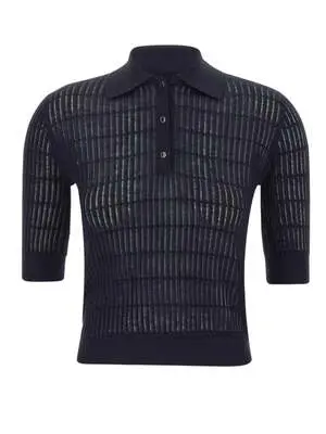 Max Mara Silk/wool Blend Ribbed Polo