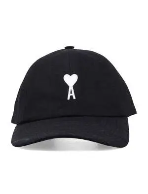 AMI Paris Cotton Cap With Embroidered Logo - Black
