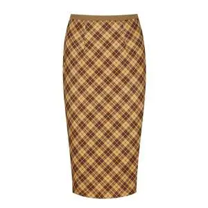 CONQUISTA Print Fitted Midi Skirt With Zip - Beige/yellow