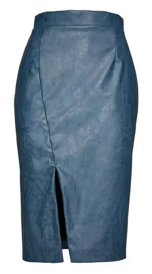 CONQUISTA Indigo Faux Leather Pencil Skirt - Blue