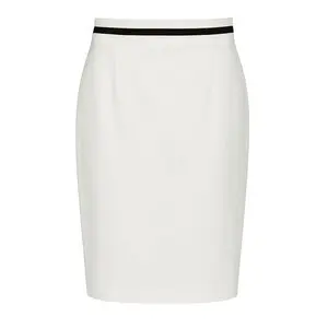CONQUISTA Fitted Pencil Skirt With Contrast Black Stripe - White