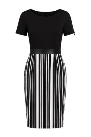 CONQUISTA Stripe Detail Straight Dress With Zip & Pleather Detail - Black