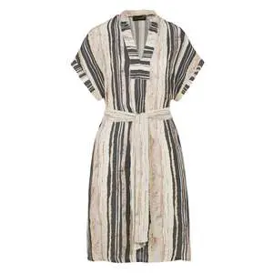 CONQUISTA Stripe Print Sleeveless Dress With Side Slits - Orange