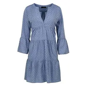 CONQUISTA Denim Style Embroidered A Line Dress - Blue