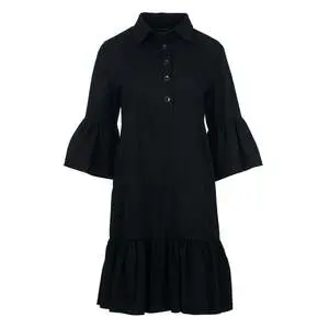 CONQUISTA Bell Sleeve Dress With Ruffle Hem - Black