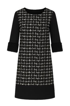 CONQUISTA Dress With & White Print Detail - Black
