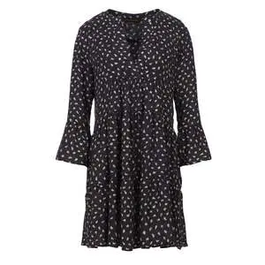 CONQUISTA Camel & Dark Grey A Line Dress With Bell Sleeves - Beige/gray