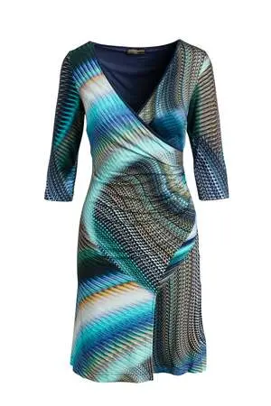 CONQUISTA Print Jersey Faux Wrap Dress In Petrol - Green