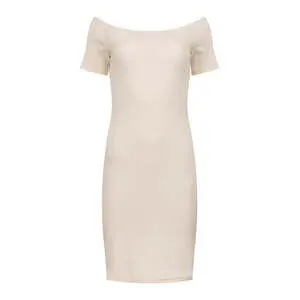 CONQUISTA Neutrals Cream Beige Off-shoulder Fitted Dress - Beige/white