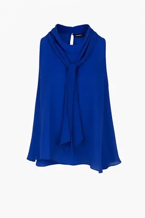 CONQUISTA Sleeveless Bow-tie Blouse In Cobalt - Blue