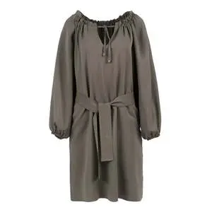 CONQUISTA Belted Olive Colour Dress With Pockets