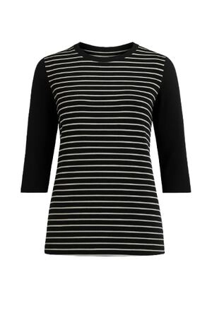 CONQUISTA Striped Top With Three-quarter Sleeves - Black